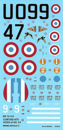 Berna Decals 72112 Curtiss H-75 (P-36) Aces of GC I/5 Decals