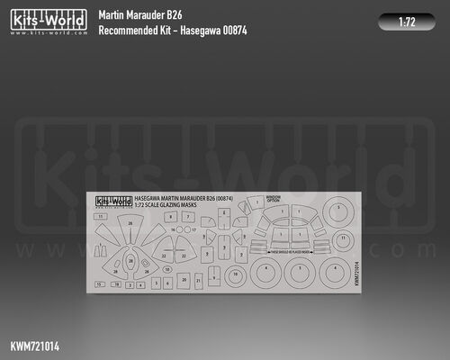 Kits World M721014 Martin B-26 B/C Marauder wheels and canopy frame paint mask (outside only) (for Hasegawa and Hobby 2000 kits)