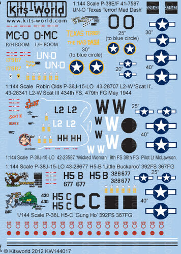Kits World 144017 Lockheed P-38 E/F/J Lightning Decal Sheet