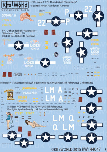 Kits World 144047 Republic P-47D Thunderbolt Razorback Decal Sheet