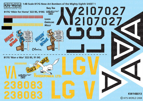 Kits World 148013 Boeing B-17G Flying Fortress 91st BG 8th Air Force Nose Art