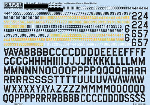 Kits World 172007 North American P-51B/D Mustang Serial Numbers, Squadron Code Letters, Kill Markings etc.
