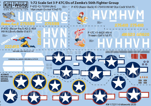 Kits World 172211 Republic P-47 C/D Thunderbolt (Hub Zemke's 56th Fighter Group - Set III)