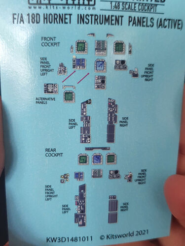 Kits World 3D1481011 McDonnell Douglas F/A 18D Hornet (screens on) 3D Full colour Instrument Panels (for Hasegawa, Bobby Boss and Monogram kits)