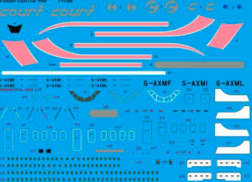 26 Decals STS44301 Court Line Pink BAC 1-11-500