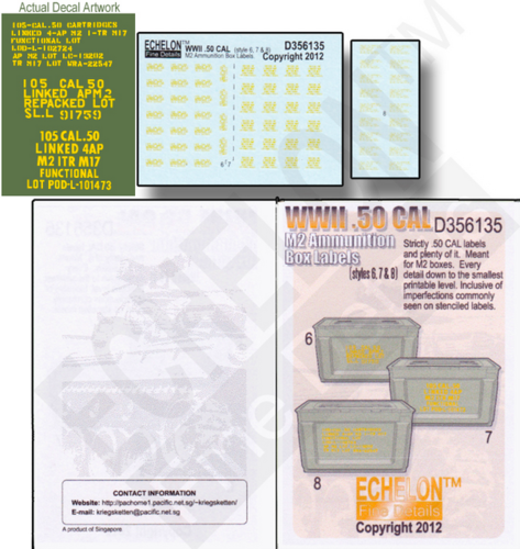 Echelon Fine Details D356135 WWII .50 CAL ammo box labels 6, 7, 8