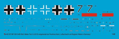 Peddinghaus-Decals 3572 Bf 109-E-4/B Oblt. Walter Fiel, 8/JG 53 Crash Landed In Peckham, Kent On The 02.10.1940
