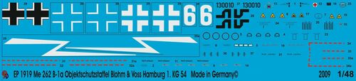 Peddinghaus-Decals 1919 Me 262 B-1a Objektschutzstaffel Blohm And Voss Hamburg 1.KG 54 11/44