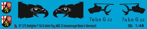 Peddinghaus-Decals 1375 F 104 G Starfighter Kanarienvogel Last Flight Jabo 33 30.5.1985