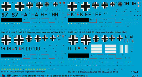 Peddinghaus-Decals 2804 4 Different German Bomber Type He 111