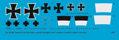 Peddinghaus-Decals 3887 Albatros D.Va Fritz Pütter, Jasta 68, Delinghe, Ferme Or Balatre, France