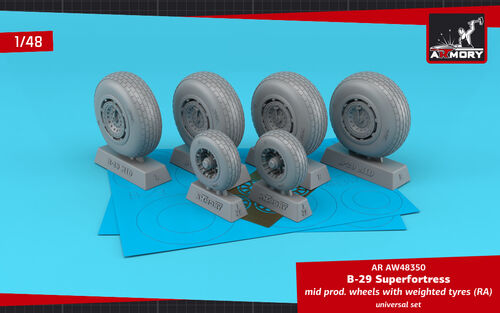 Armory Models Group AW48350 B-29 Superfortress mid production wheels w/ weighted tyres (RA) & PE hubcaps