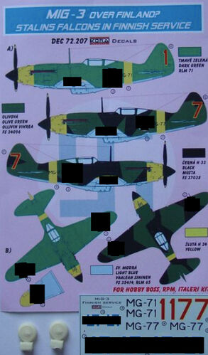 Kora Models Dec72207 Mikojan-Gurjevič MiG-3 Finnish