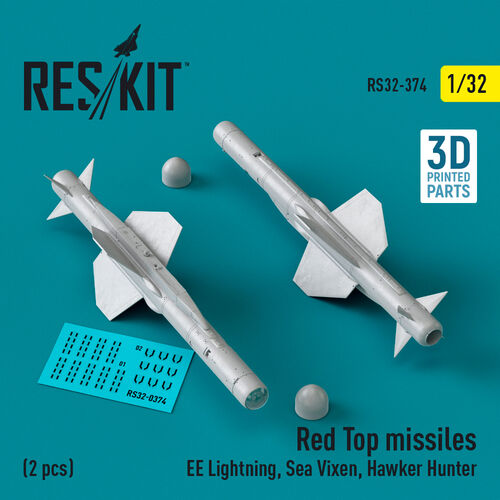 RES/KIT 32-0374 Red Top Missiles (2pcs) (EE Lightning, Sea Vixen, Hawker Hunter) (3D Printed)