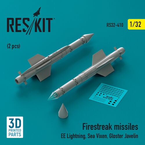 RES/KIT 32-0410 Firestreak Missiles (2pcs) (EE Lightning, Sea Vixen, Gloster Javelin) (3D Printed)