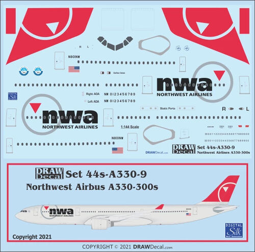 Draw Decal 44-A330-09 Airbus A330-300 - Northwest Airlines