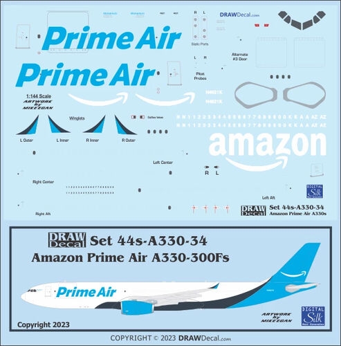 Draw Decal 44-A330-34 Airbus A330-300F - Amazon Prime Air