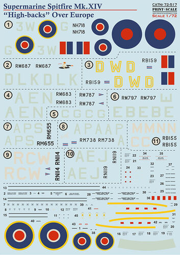 Print Scale 72-517 Supermarine Spitfire Mk.XIV 'High Backs' Over Europe - The Complete Set 2 Leaf