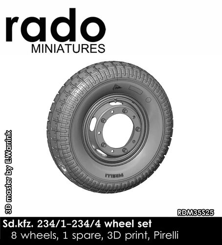 Rado Miniatures 35S25 Sd.Kfz. 234/1-234/4 Wheel Set, (8 Wheels, 1 Spare, Pirelli)