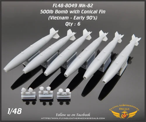 Flying Leathernecks 48-8049 Mk-82 500lb bomb with conical fins (from Vietnam War to Desert Storm) - 3D-Printed (6 pcs)