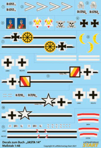 Start LD013 Decal-sheet with the best 14 Albatros D.II, D.III, D.Va and Fokker Dr.I Triplane from the book 'Jasta 14'.