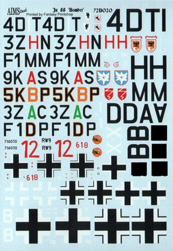 Aims 72D020 Junkers Ju-88 Bomber Decals
