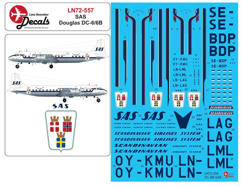 Lima November Decals 72-557 Douglas DC-6 B - SAS Scheme with masks