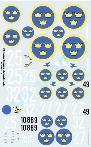 Flying Colors 48103 Swedish Warriors - decals for: Fiat CR.42, Re.2000, Seversky P-35A and Gloster Gladiator Mk.II