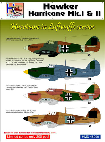 H-Model Decals D48090 Hawker Hurricane Mk.I and Mk.IIC Trop in Luftwaffe Service