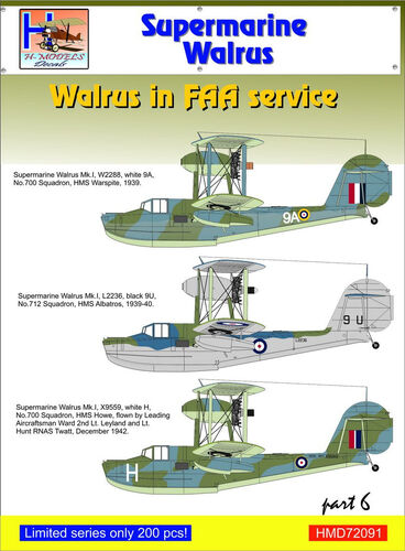H-Model Decals D72091 Supermarine Walrus Mk.I in FAA Service (Part 6)