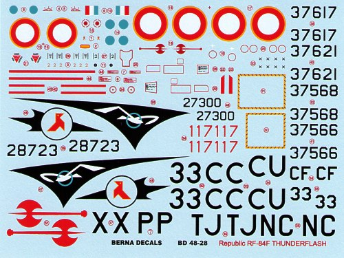 Berna Decals 48028 Republic RF-84 F Thunderflash in French Service (6 schemes)