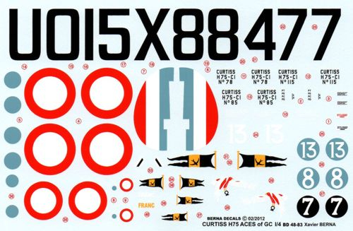 Berna Decals 48083 Curtiss-Hawk H-75A (P-36) Hawk Aces of GC I/4 Decals