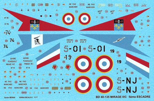 Berna Decals 48135 Dassault Mirage IIIC 5eme Escadre Decals