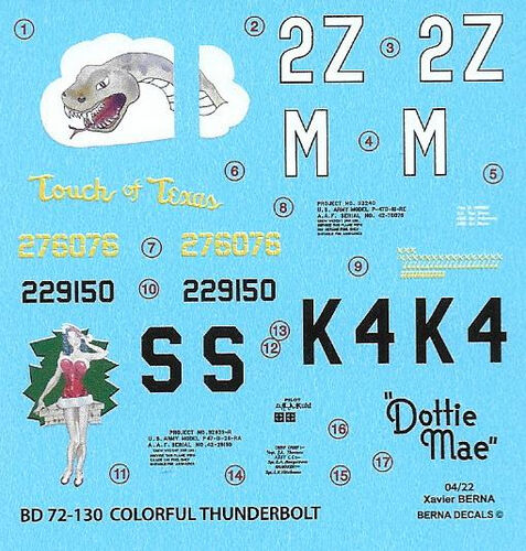 Berna Decals 72130 Republic P-47 D Colorful Thunderbolts Decals