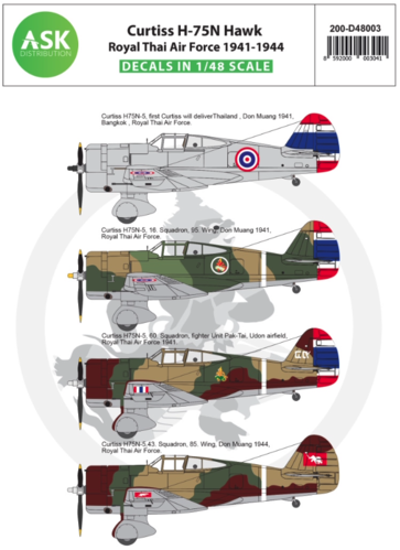 Art Scale Kit D48003 Curtiss H-75N Royal Thai Air Force service 1941-1944