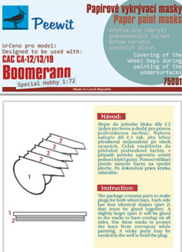 Peewit 75001 Wheel Bay Masks - CAC CA-12/13/19 Boomerang Special Hobby