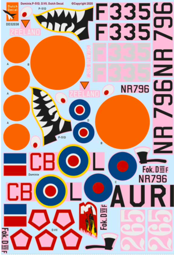 DISCONTINUED Dutch Decal 32038 Fokker D.VII, DH Rapide, P-51D AURI