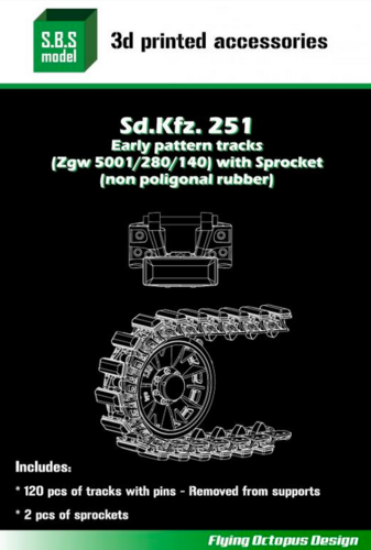 SBS Model 3D008 Sd.Kfz.251 Early Pattern tracks + sprocket non poligonal
