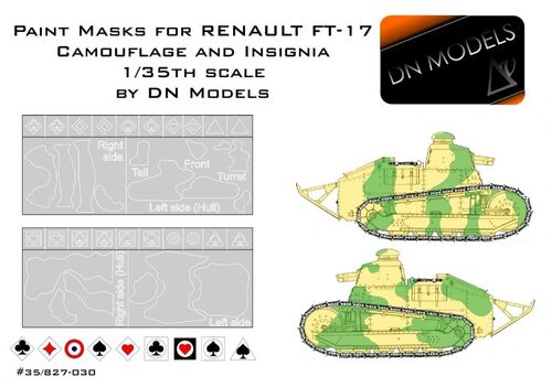DN Models 35-827-030 Paint Camo Masks RENAULT FT-17 Camouflage And Insignia