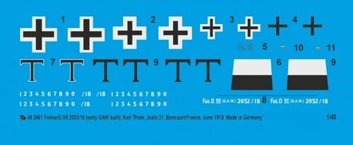 Peddinghaus-Decals 3961 Fokker D.VII (Early OAW Build), Karl Thom Jasta 21, Boncourt/France 1918