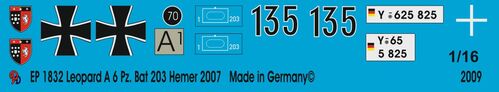 Peddinghaus-Decals 1832 Leopard 2 A6 Pz Bat 203 Hemer 2007