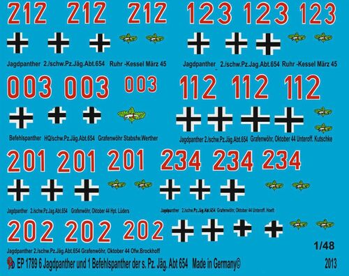 Peddinghaus-Decals 1789 6 Hunting Panther And 1 Command Panther s. Pz. Jäg. Abt 654 1944-1945