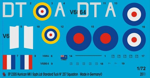 Peddinghaus-Decals 2305 Hurricane MK I V6864 Sqn Ldr. Standard Tuck N°257 Squadron Fall 1940