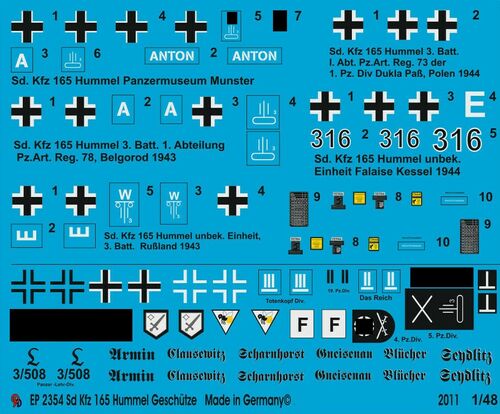 Peddinghaus-Decals 2354 Sd. Fz 165 Hummel Gun Markings