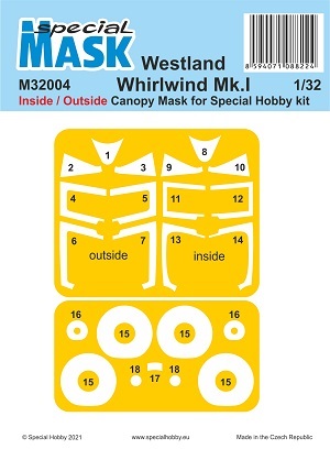 Special Hobby M32004 Westland Whirlwind Mk.I Inside / Outside Canopy Mask (for Special Hobby kit)