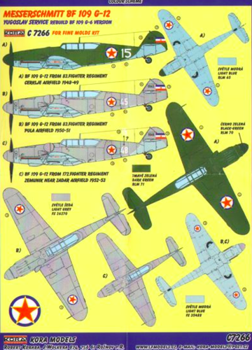 Kora Models C7266 Messerschmitt Bf-109G-12 (from G-6) Yugoslav service