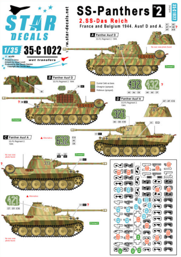 Star-Decals 35-C1022 SS-Panthers 3. 2. SS-Das Reich, France and Belgium. Ausf D and A