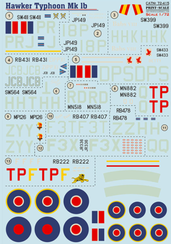 Print Scale 72-415 Hawker Typhoon Mk.Ib The complete set 2 leaf