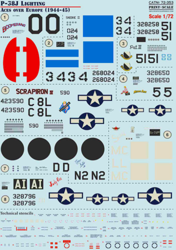 Print Scale 72-353 P-38J Lighting Aces over Europe 1944-1945