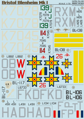 Print Scale 72-100 Bristol Blenheim The complete set 2 leaf